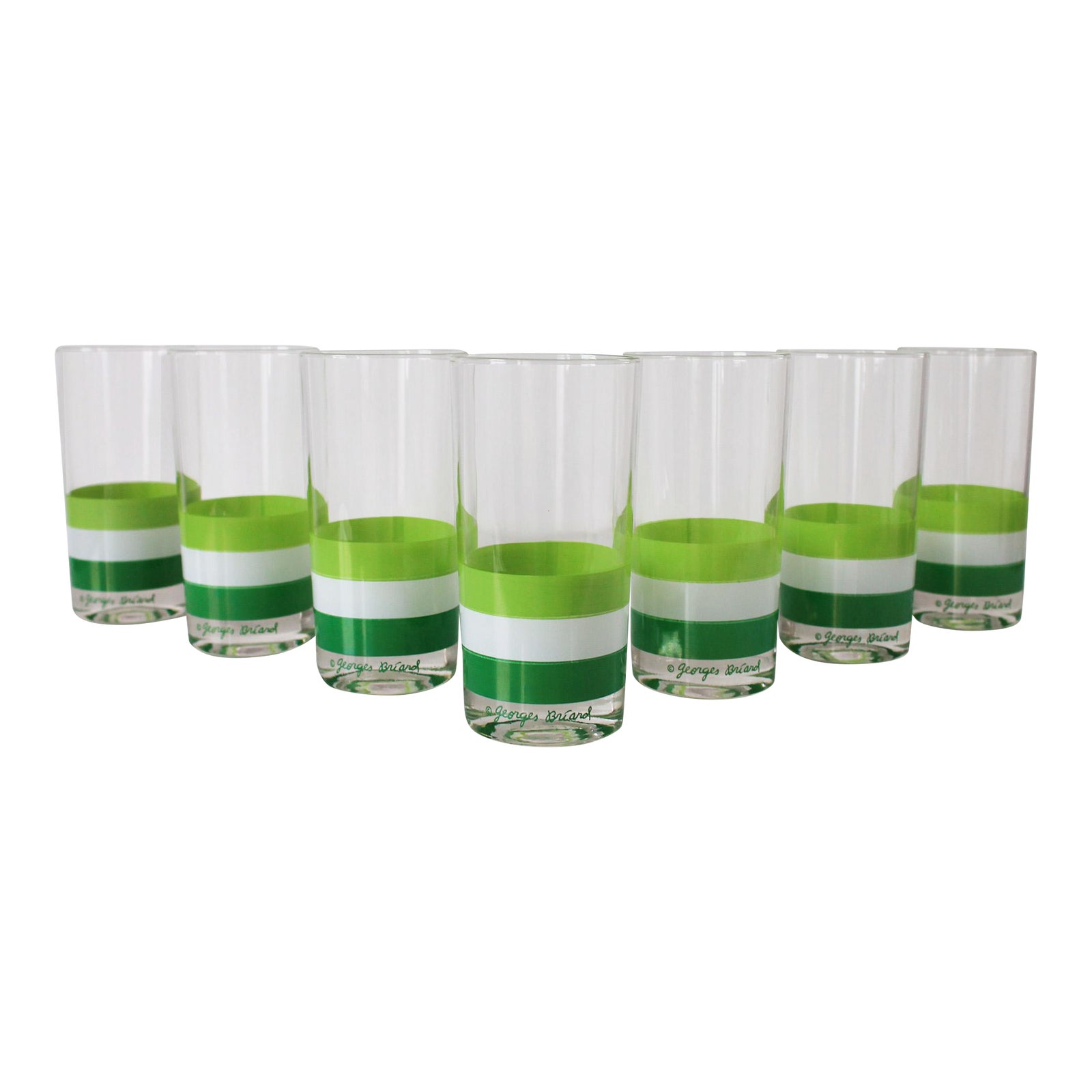 Mid-Century Modern Georges Briard Cabana Green and White Striped ...