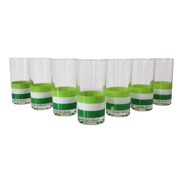 Mid-Century Modern Georges Briard Cabana Green and White Striped ...