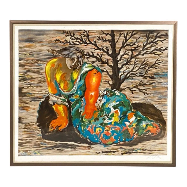 Sandro Chia Seated Woman Oversize Lithograph Framed. | Chairish