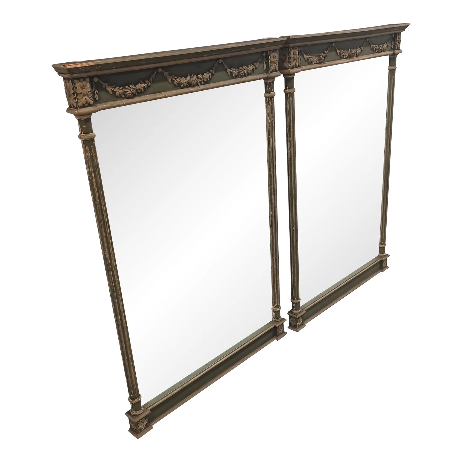 Antique Pair of Carved Regency Patinated Mirrors | Chairish