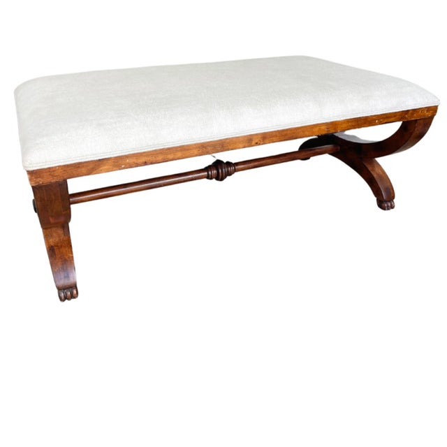 Chippendale Mahogany Upholstered Curule Bench With Paw Feet | Chairish