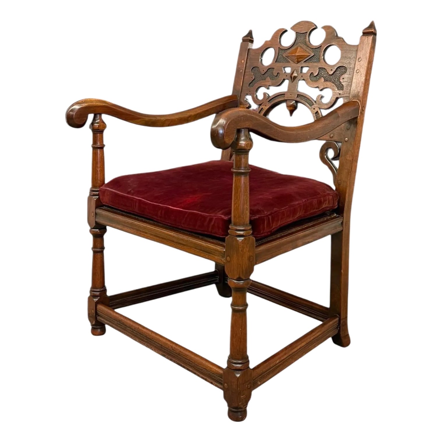 1970s Vintage Tudor Gothic Revival Style Arm Chair With Intricate ...