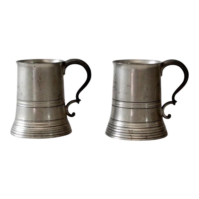 Antique Pewter Glass Bottom Tankards - a Pair | Chairish