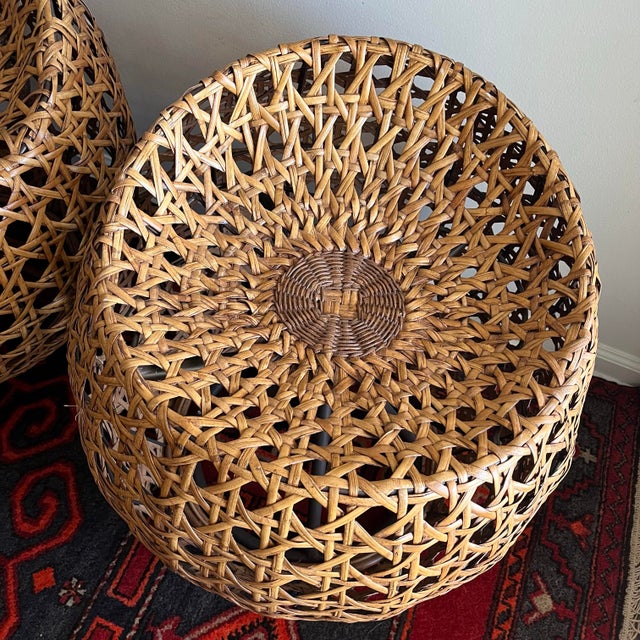 1980s Rattan Swivel Chair Poof by Palecek - a Pair | Chairish