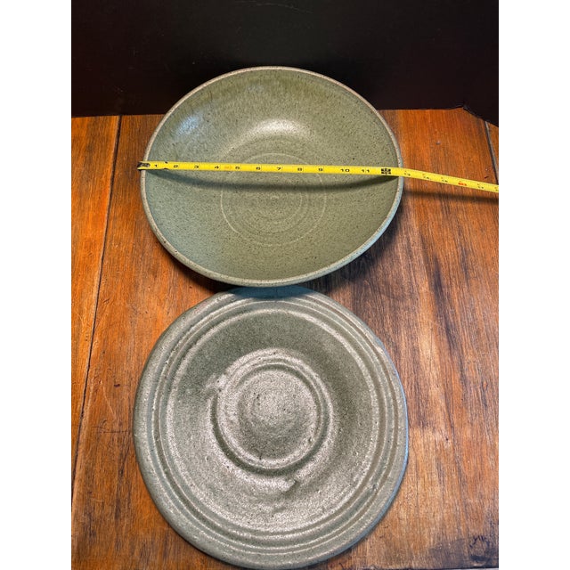 Vintage Wheel Thrown Stoneware & Under Plate Set- 2 Pieces | Chairish