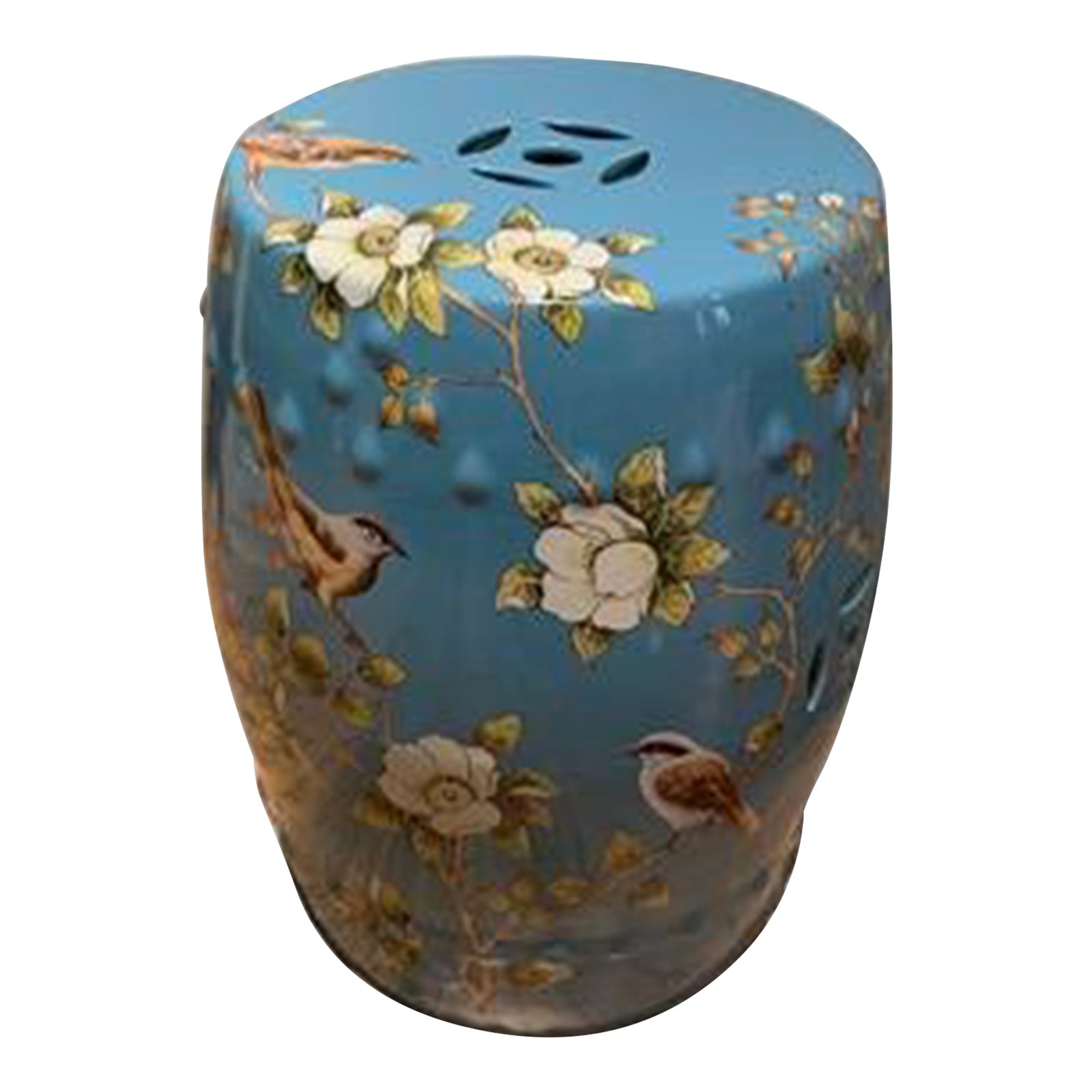 Floral Blue Ceramic Garden Stool | Chairish