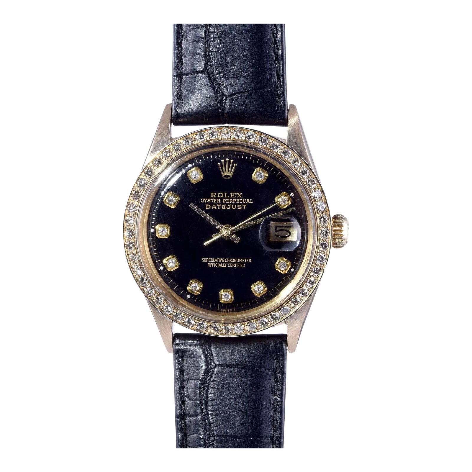 1960s Rolex 18k Gold & Diamond Datejust Wrist Watch | Chairish