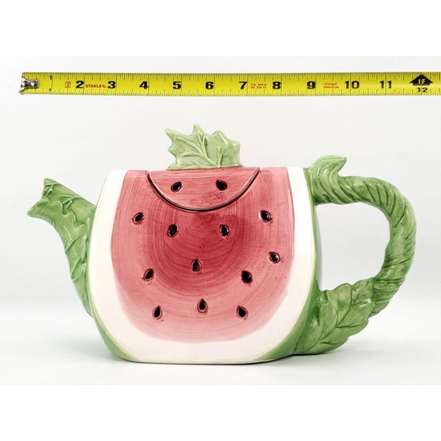 Vintage Porcelain Ceramic Watermelon Tea Pot With Green Leaf Handles ...