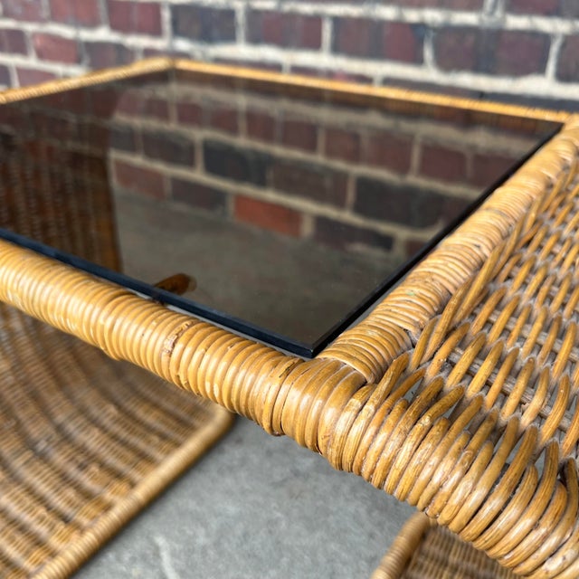 Wicker Rattan Waterfall Edge Side Table | Chairish