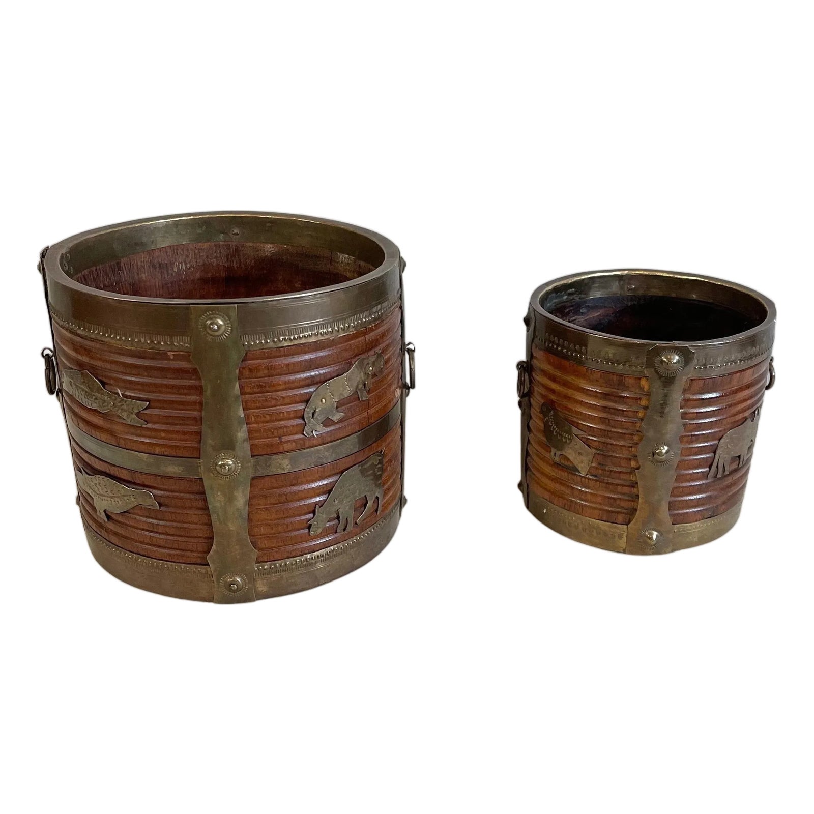 Two 19th Century Anglo Indian Brass Bound Turned Wood Peat Buckets ...