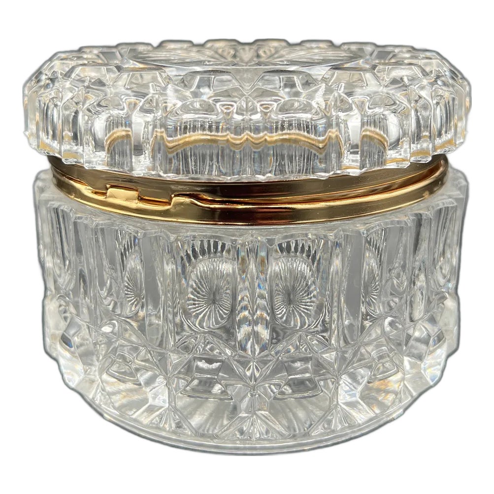 Vintage Cut Crystal Jewelry/Trinket/Vanity Box With Gold-Tone Rim ...