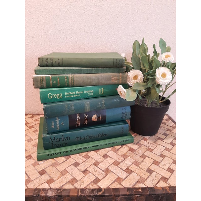 Vintage Green Books Library Bookstack Blue Book | Chairish