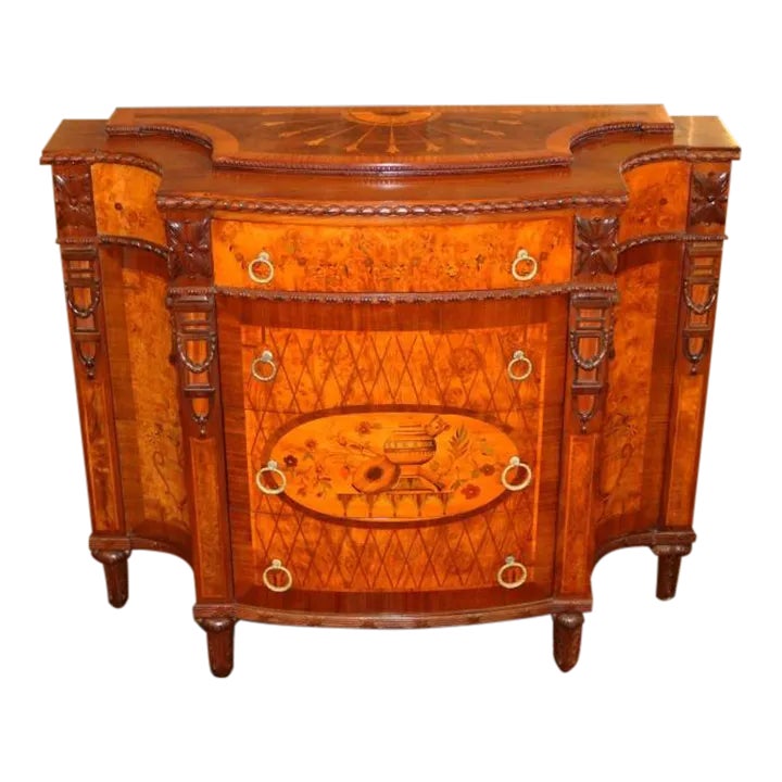1920s Inlaid Herman Miller Walnut Carved Chest of Drawers | Chairish