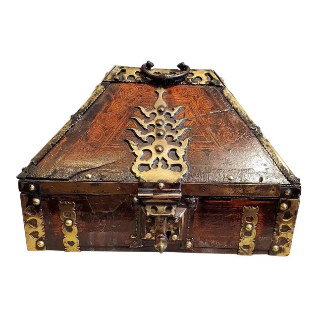 18th Century Brass and Lacquered Teak Dowry Box | Chairish