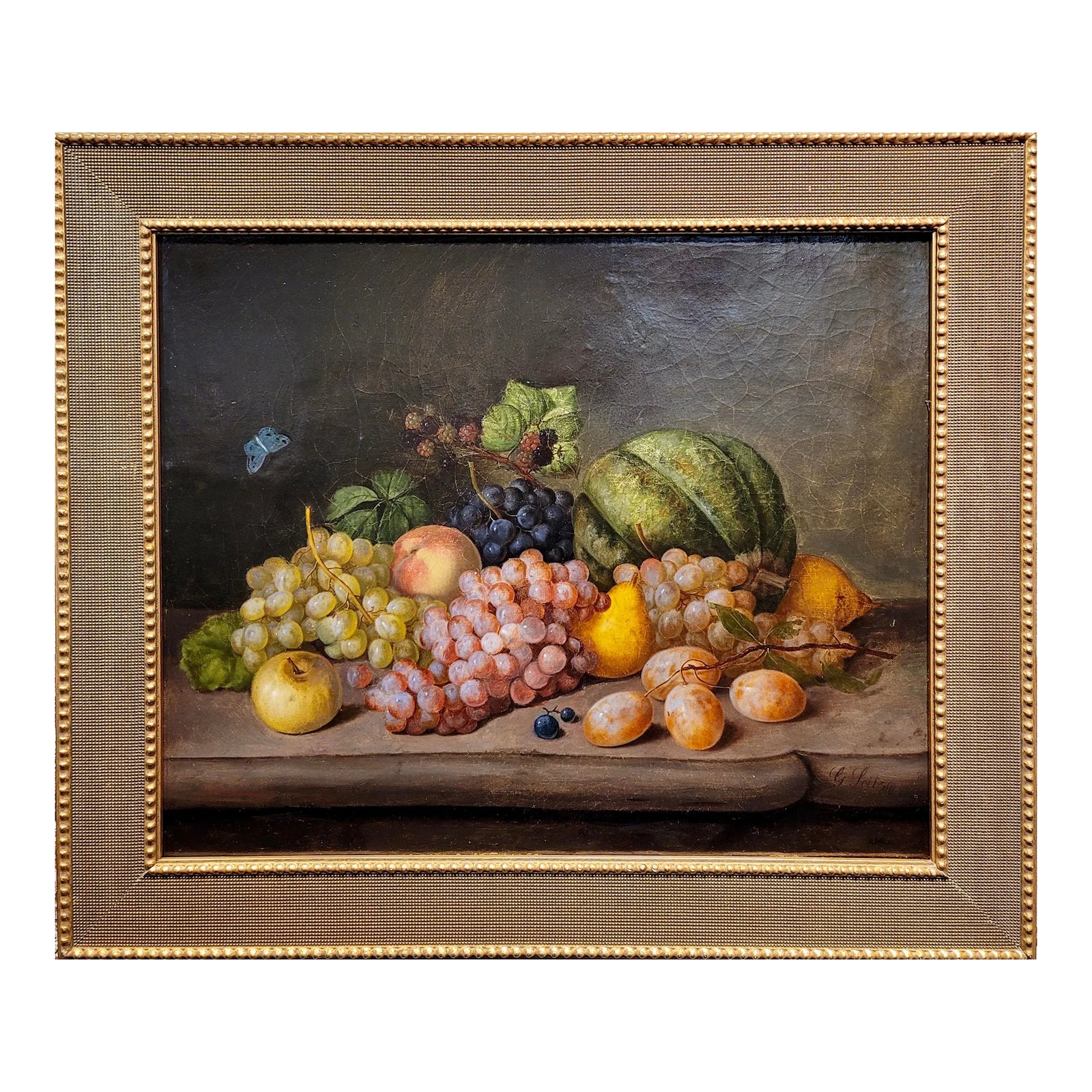 Johann Georg Seitz -Still Life W/Grapes,Peaches,Pears & Melon-Oil ...