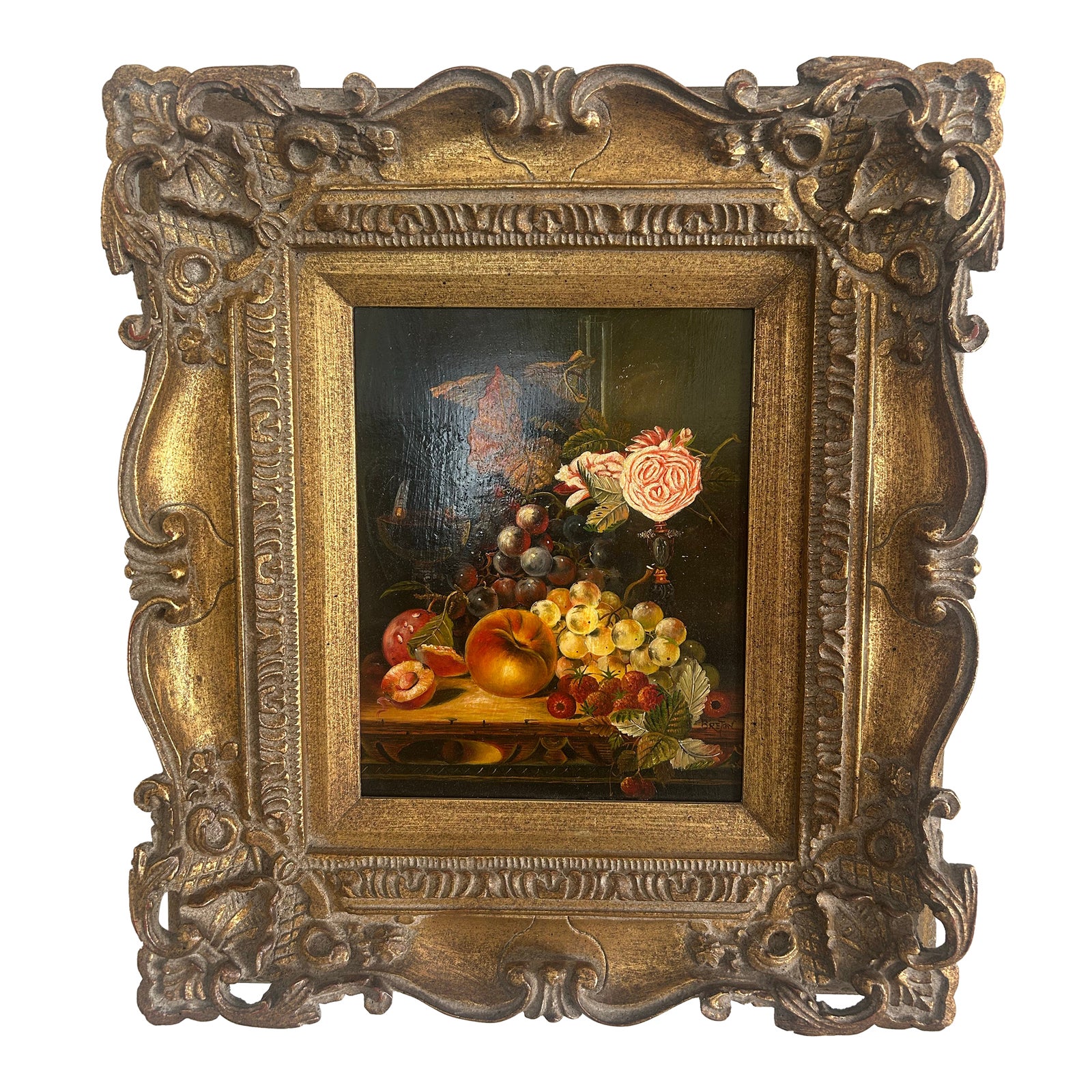 Beautiful Vintage Grapes / Wine Oil Painting in Old World Style Wood ...