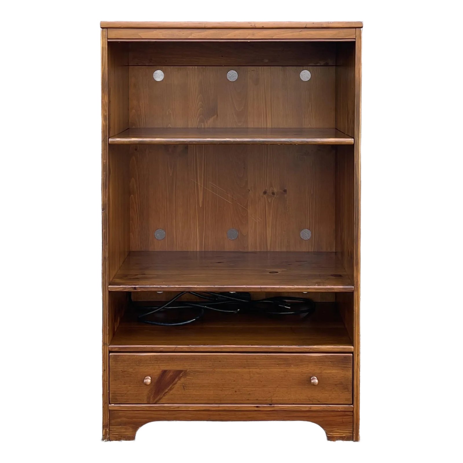 1980s Ethan Allen Country Craftsman Rustic Pine Media Shelving Unit ...