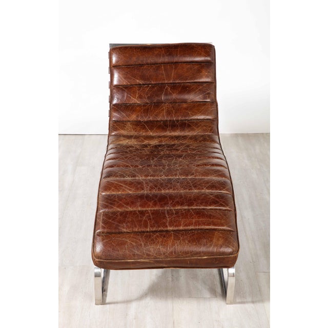 Italian Channeled Leather and Chrome Chaise Longue, 1970 | Chairish
