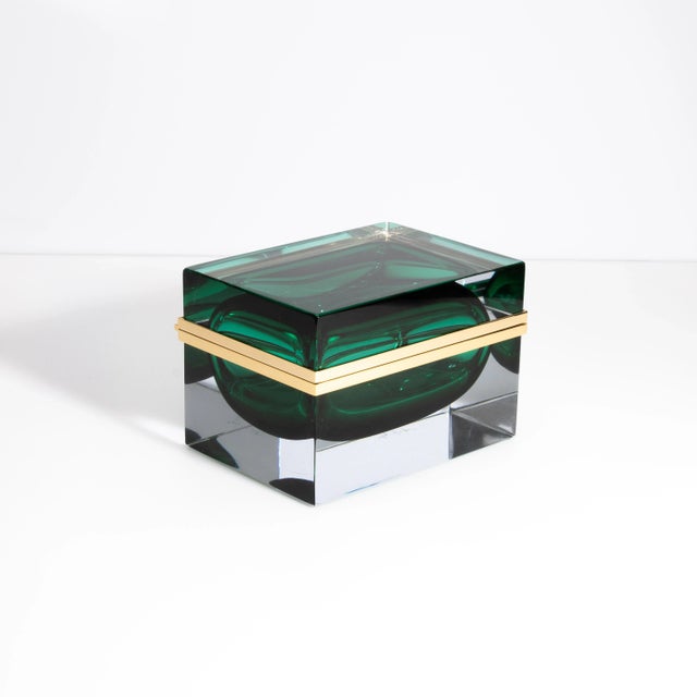 Hand Blown Murano Glass Box Giant in Emerald Green With Brass Fittings ...