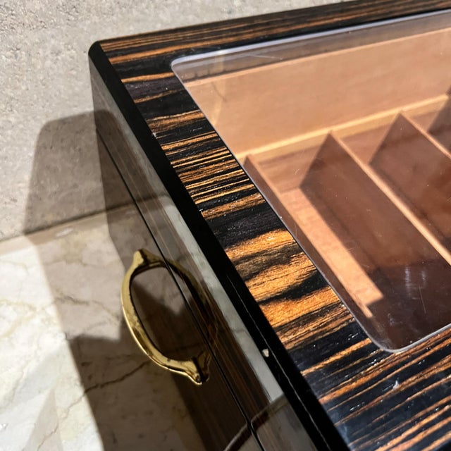 Luxurious Cigar Humidor Exotic Macassar Glass and Brass | Chairish