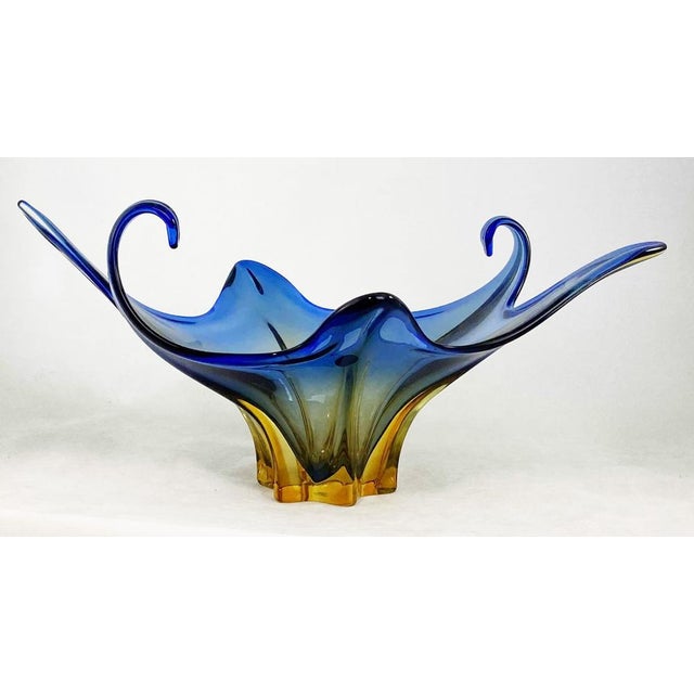 Ferro Murano Stretch Fruit-Bowl in Blue and Amber, 1960s | Chairish