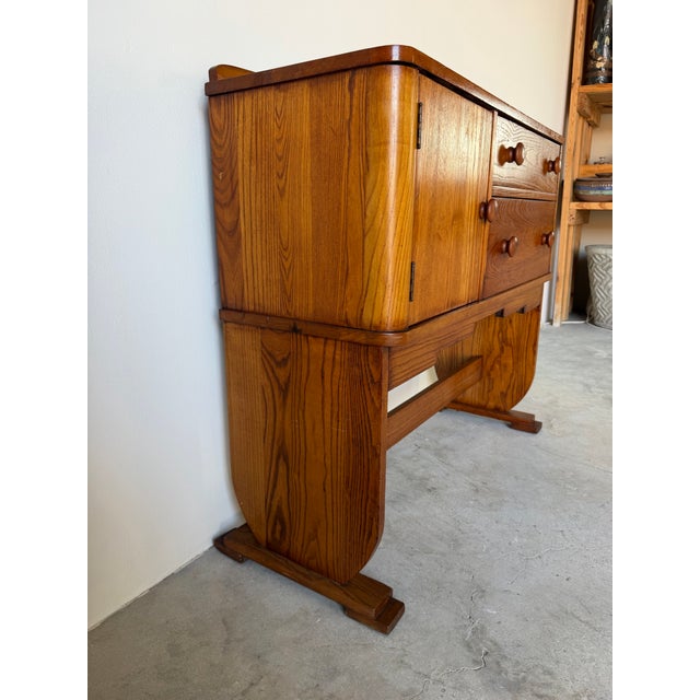 1940s Art Deco Solid Oak Cabinet Chest on Pedestal Base | Chairish