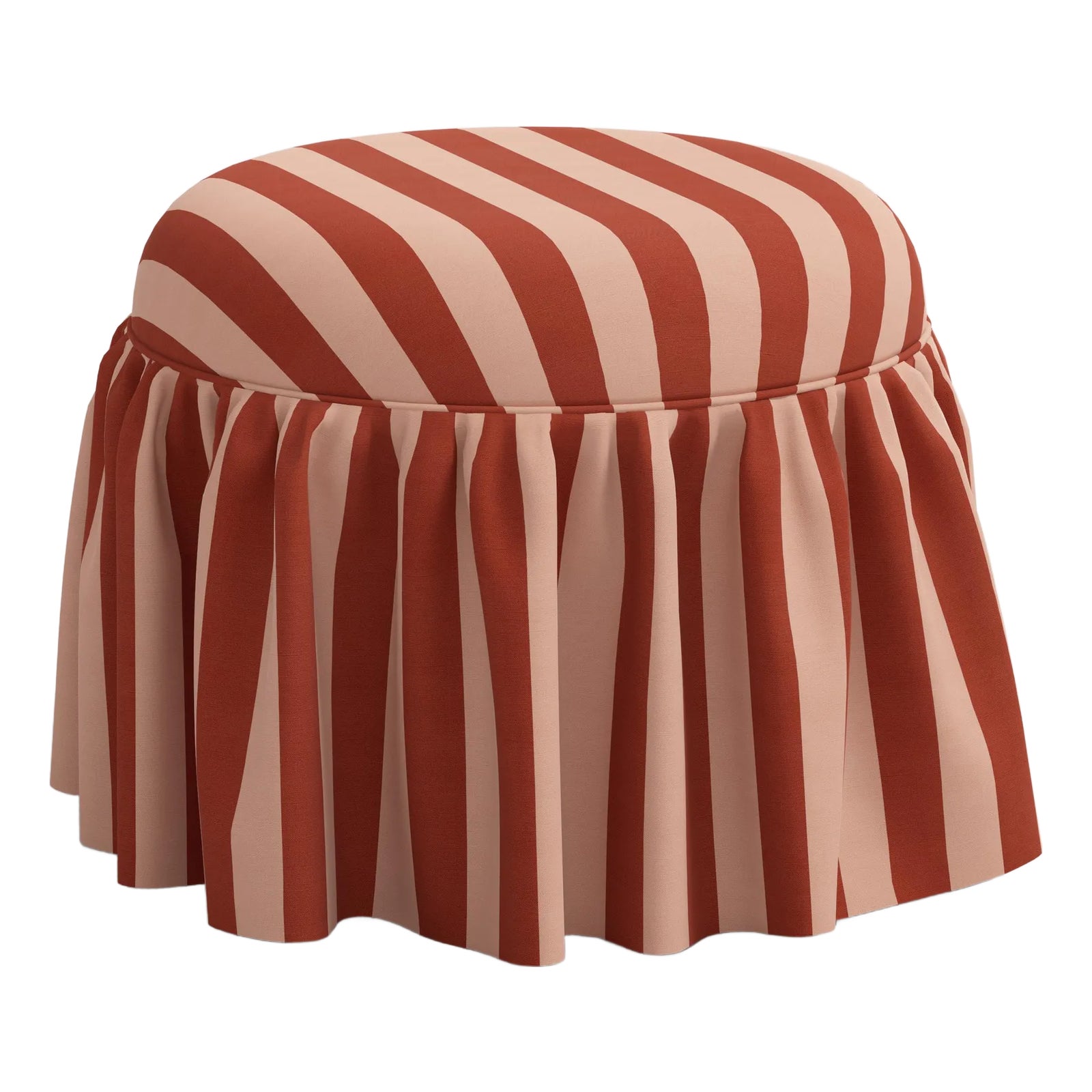 Spritely Home Eloise Ruffle Ottoman in Canopy Stripe Tonal Blush | Chairish