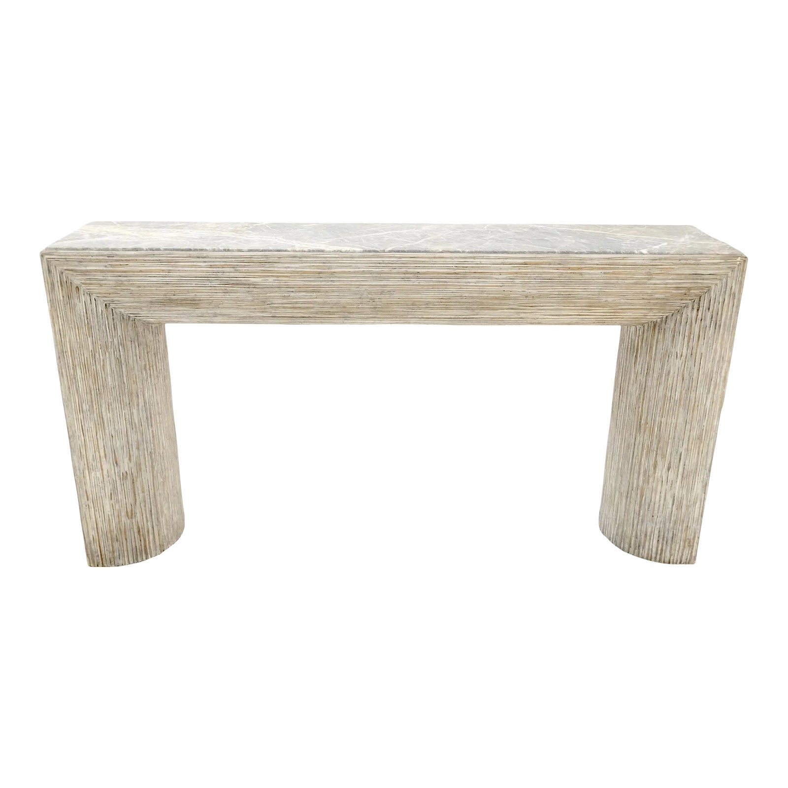 Large Decorative Carved White Washed Wood Marble Top Console Sofa Table ...