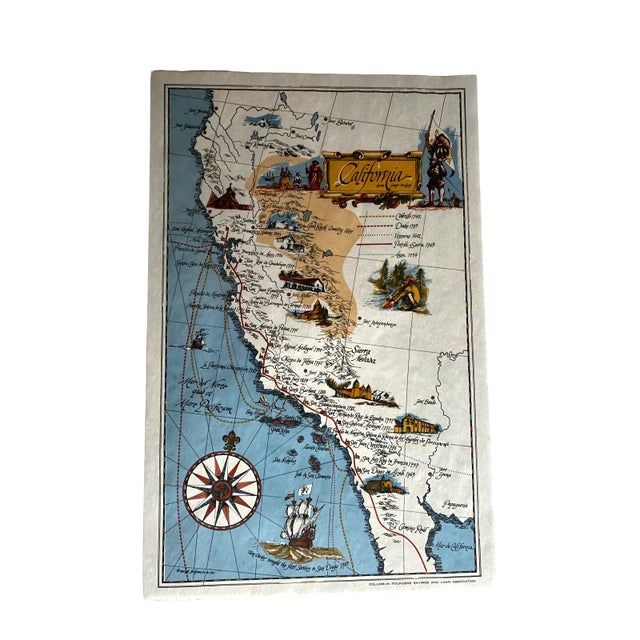 1960s Map of California by George Otto Hanft | Chairish