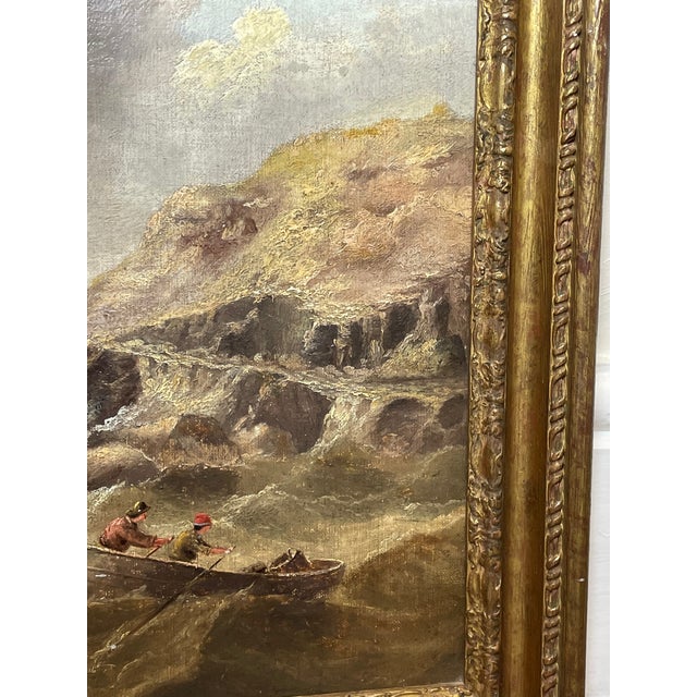 Traditional British 19th Century Oil Painting Fishing Boat Rough Choppy Seas by Henry Moore Ra ...