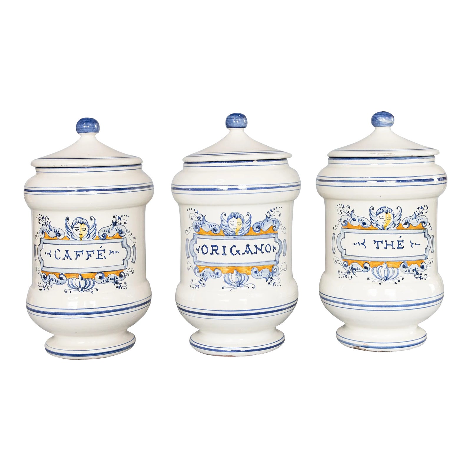 Vintage Italian Apothecary Lidded Kitchen Jars - Set of 3 | Chairish