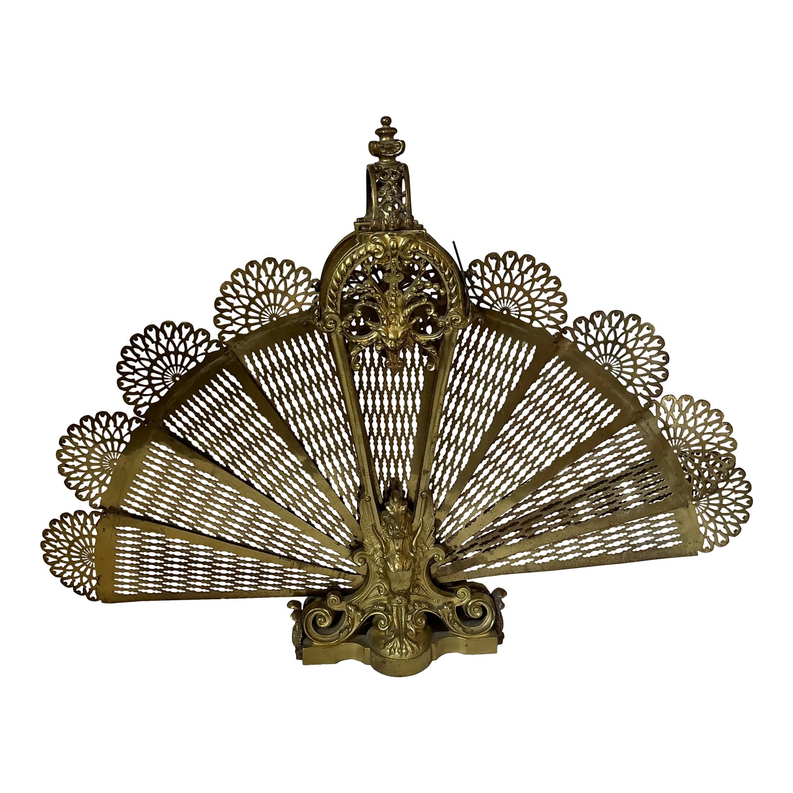 Late 19th Century Brass Fan Fire Screen From England | Chairish