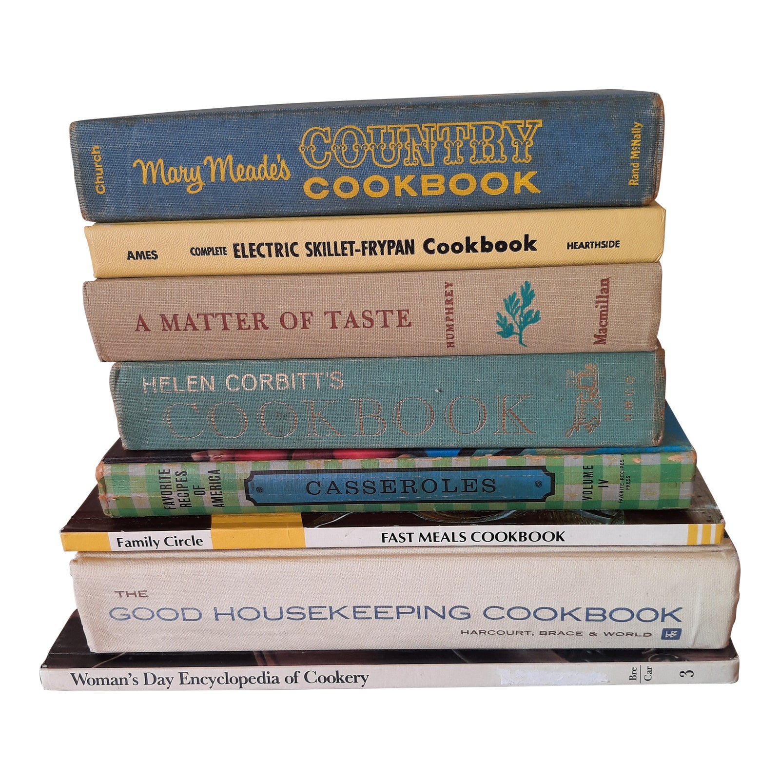Vintage Blue Yellow Cookbook Stack | Chairish