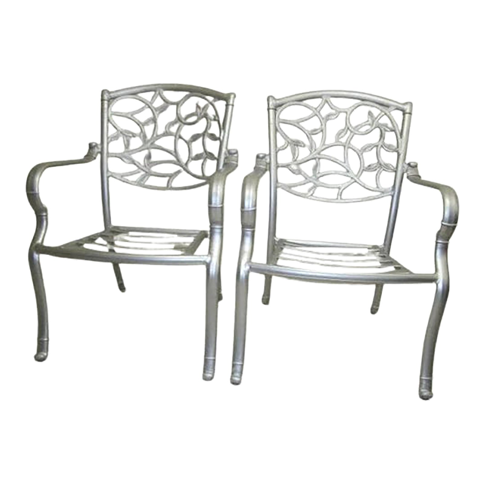 1980s Patio Garden Cast Aluminum Armchair Silver Set of 2 | Chairish