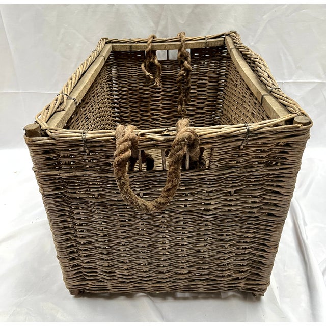 Mid 20th Century Vintage Belgian Woven Wicker Basket Crate With Rope ...