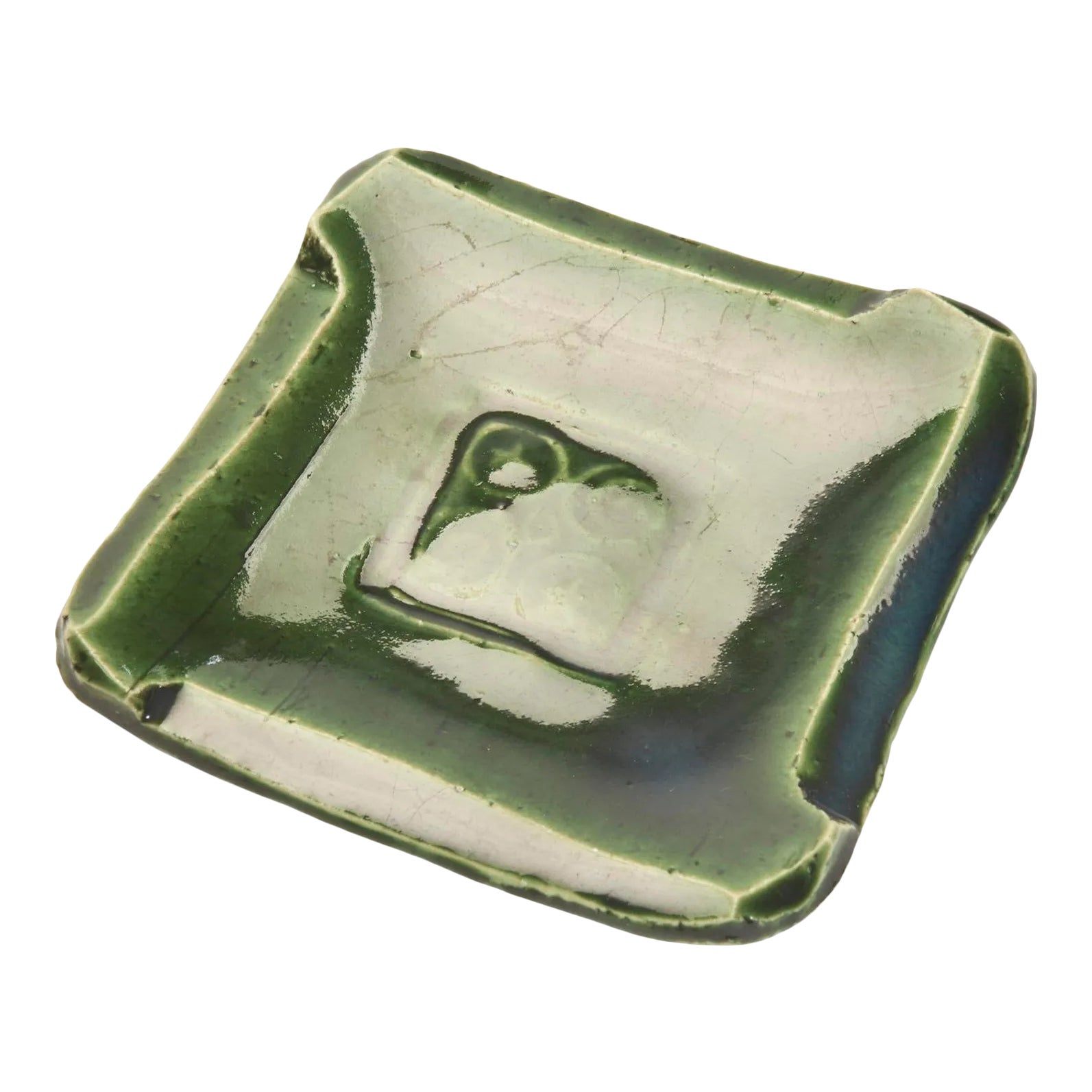 Late 20th Century Handmade Green Ceramic Ashtray | Chairish