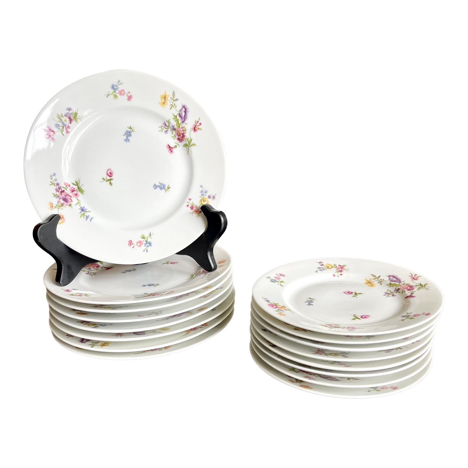19th C. Bernardaud Limoges Floral Plates -- Set of 16 | Chairish