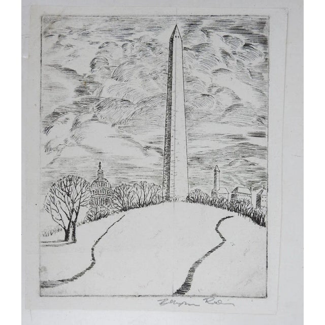 Small Vintage Washington Monument in Winter Etching | Chairish