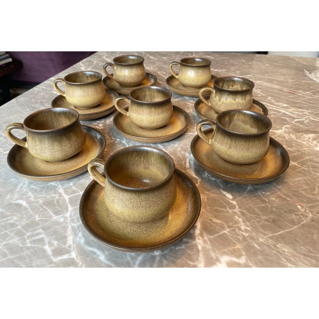 Mid-Century Denby Cup and Saucers Set- 16 Pieces | Chairish