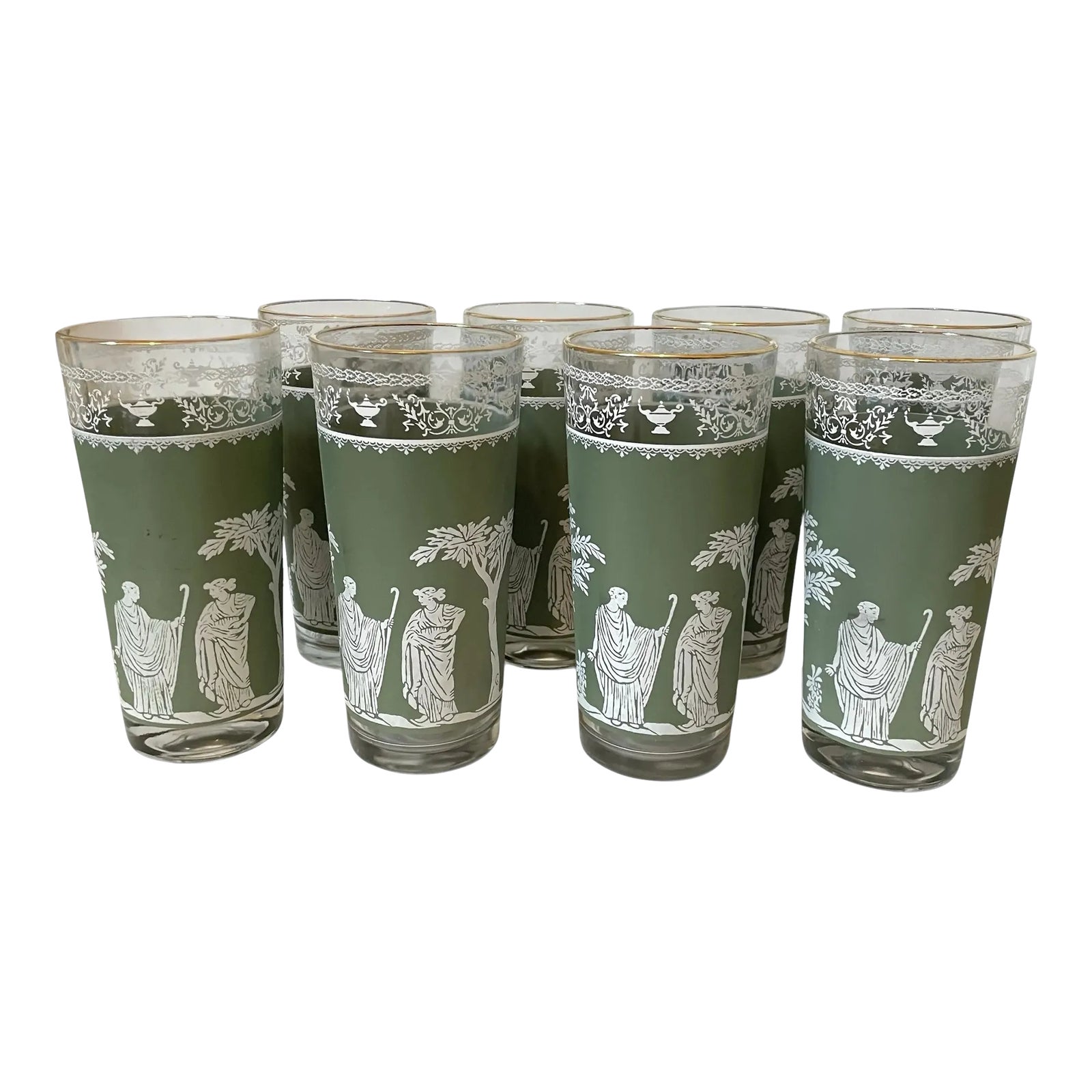 8 Wedgewood Jasper Jeanette Green Jasper Greek Figures Highball Glasses ...