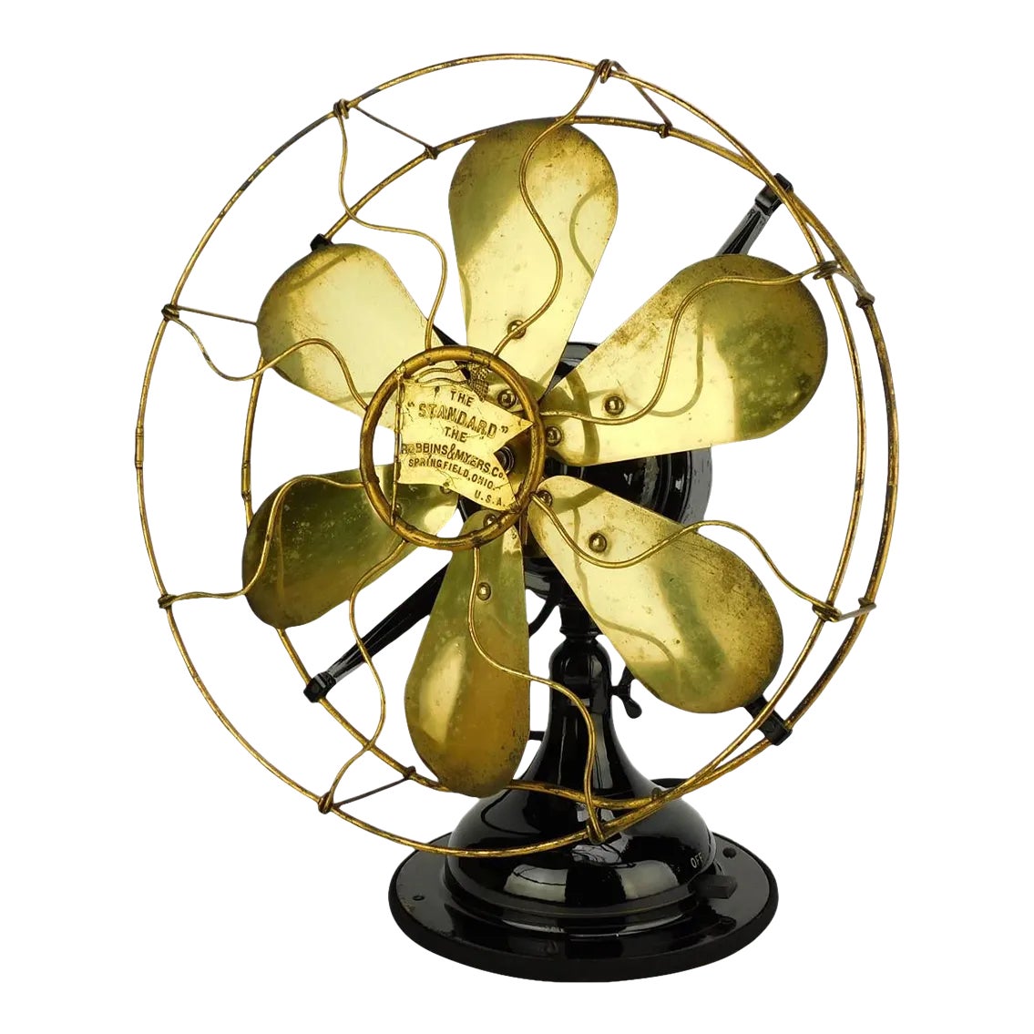 1914 Robbins & Myers R&M 6 Blade Stationary Desk Fan Brass Blade and ...
