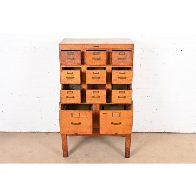 Antique Arts & Crafts Tiger Oak 11-Drawer Library Card Catalog File ...