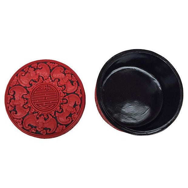 Chinese Red & Black Lacquer Carved Bats Box | Chairish