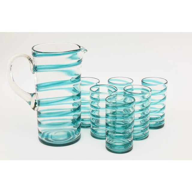 Vintage Murano Turquoise Swirl and Clear Glass Lemonade and Ice Tea Set ...