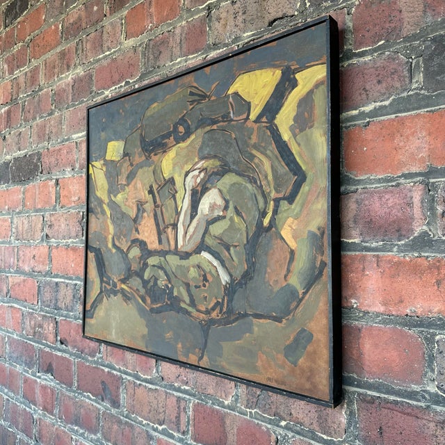 Cubist Style Solider Painting Signed Chet Molzen | Chairish
