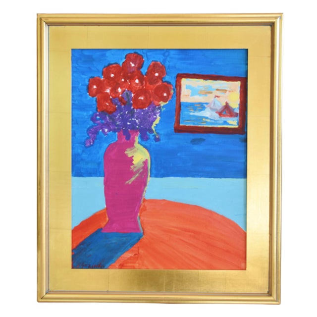 Juan "Pepe" Maldonado Guzman (1948-2022) Red & Purple Flowers in Vase ...