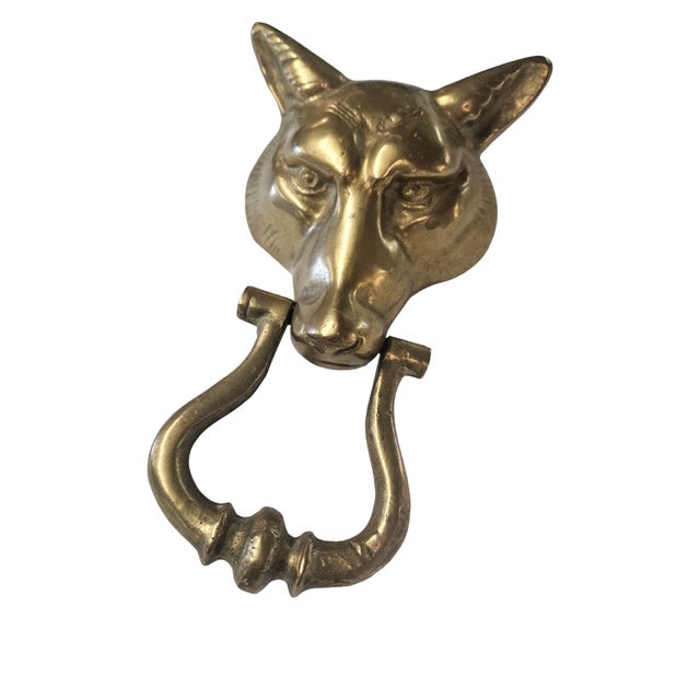 Vintage Solid Brass Fox Head Door Knocker | Chairish