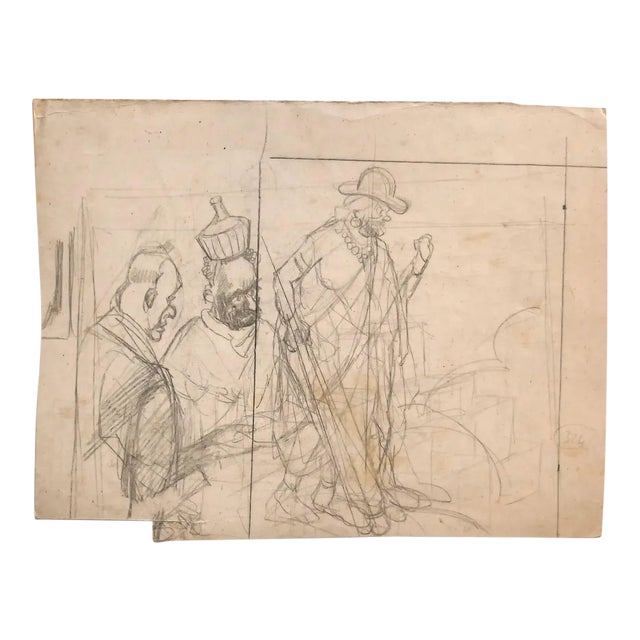 Figures - Pencil Drawing by Gabriele Galantara - Early 20th Century ...