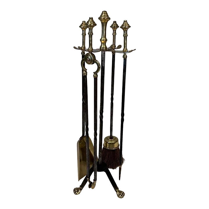 Brass and Brushed Steel Fireplace Tools Attributed to Maison Jansen ...
