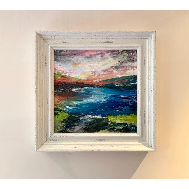 Angela Wakefield, Colourful Abstract River Bank Lakeside Landscape by ...